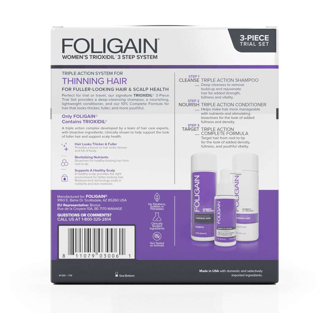 Système de soins capillaires triple action FOLIGAIN pour femmes ...